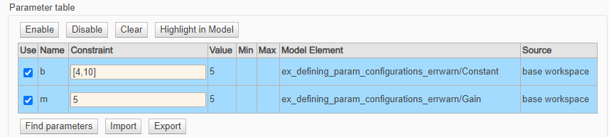Use Parameter Table to Find Constraints - MATLAB & Simulink