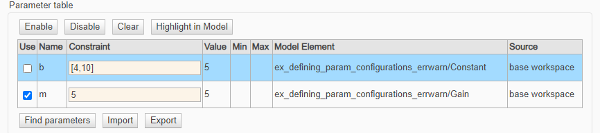 Use Parameter Table to Find Constraints - MATLAB & Simulink