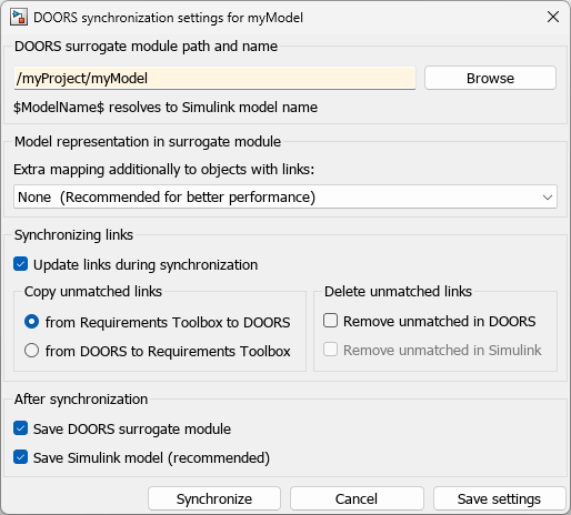 Synchronize Requirements Traceability in IBM DOORS by Using Surrogate Modules - MATLAB & Simulink