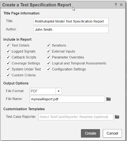 Generate Test Specification Reports - MATLAB & Simulink