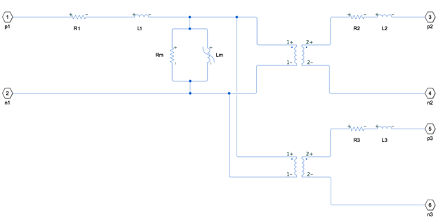 Three-Winding Nonlinear Transformer - Single-phase nonlinear three-winding transformer - MATLAB