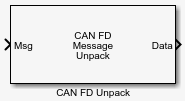 CAN FD Unpack - Unpack individual signals from CAN FD messages - Simulink