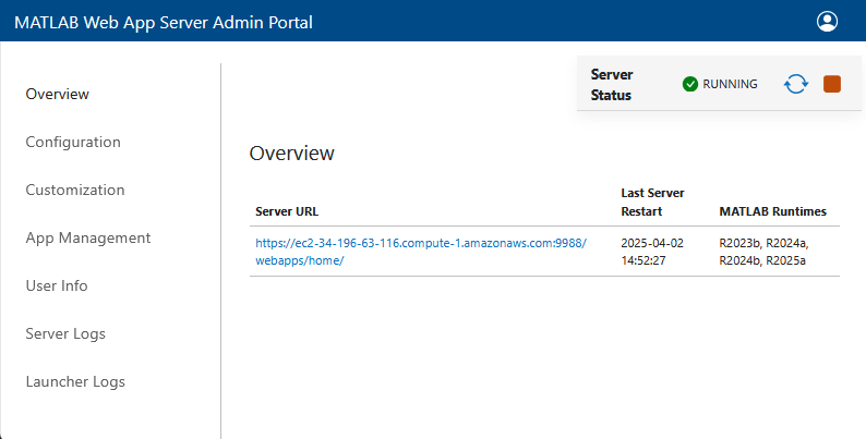 Manage MATLAB Web App Server on AWS Using Admin Portal - MATLAB & Simulink