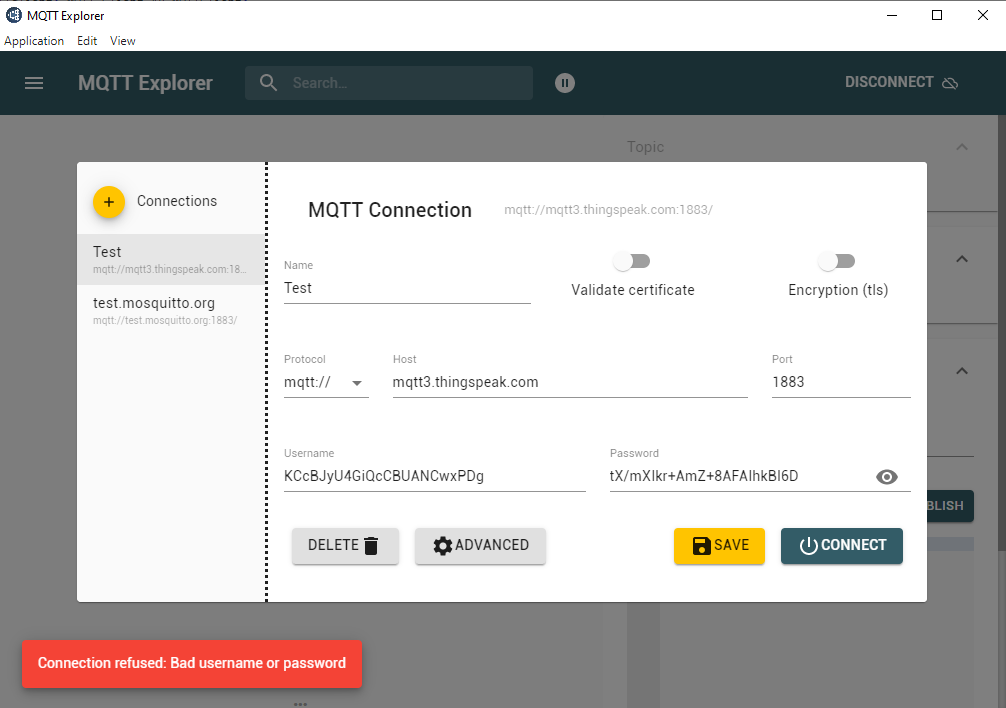 Connection Refused Bad Username Or Password